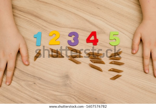 Math Fun Counting Uncooked Pasta Marking Stock Photo 1607576782 ...