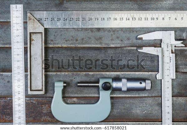Measuring Tools Metal Background Background Texture Stock Photo ...