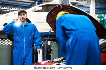 Mechanic Call On Client Checking Problems Stock Photo 1894339495 ...
