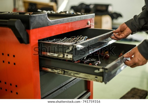 Mechanic Looking Some Tools Work Auto Stock Photo 741759316 | Shutterstock