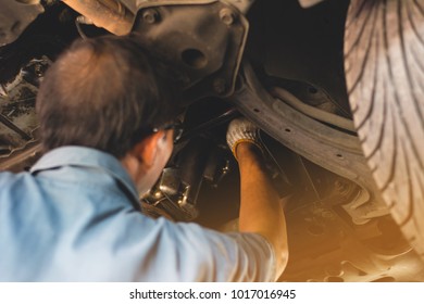 Mechanic Uniform Lying Down Working Under Stock Photo 1017016945 ...
