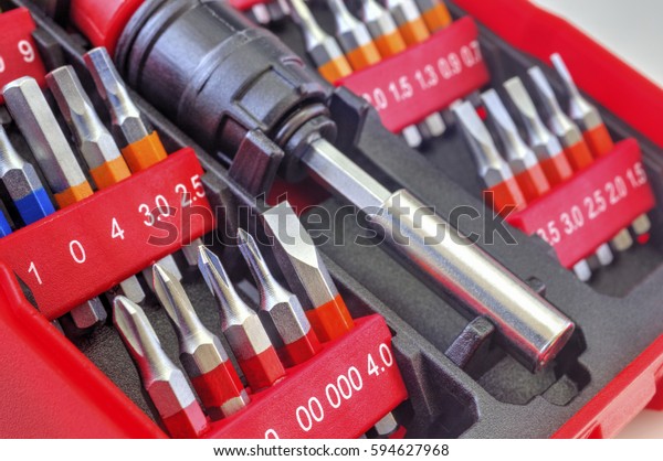 Mechanical Bit Tool Set Closeup Stock Photo (Edit Now) 594627968