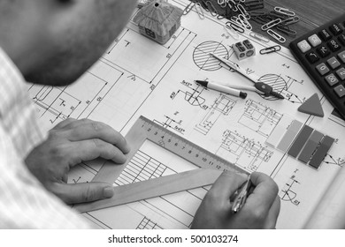 Mechanical Engineer Work Technical Drawings Paper Stock Photo (Edit Now ...