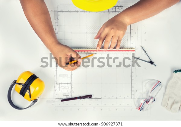 Mechanical Engineer Work Technical Drawings Paper Stock Photo 506927371 ...