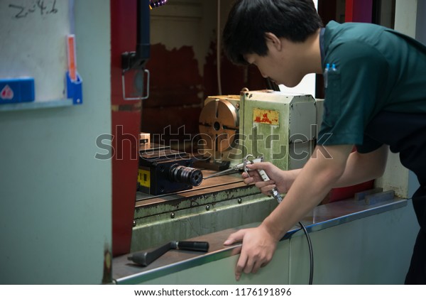 Mechanical Engineer Working Plant Machine Toolsasian Stock Photo ...