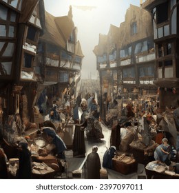 Medieval English Marketplace Fishmongers Very Narrow AI 생성 이미지 ...