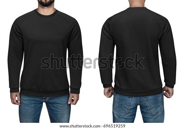 hombres con pullover negra en blanco, vista frontal y posterior, fondo ...