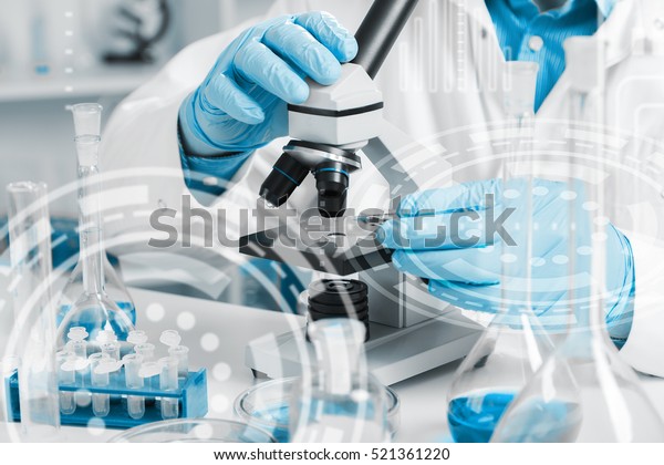 Men Laboratory Microscope Microscope Slide Hand Stock Photo 521361220 ...