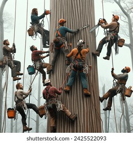 Men Working Trees Using Ropes Chainsaws AI-generated image 2425521827 ...