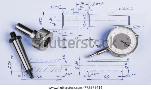Metal Engineering Components Gauge Technical Drawing Stock Photo (Edit ...