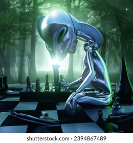 Metallic 3d Image Alien Playing Chess AI-generated image 2394951479 ...