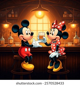 Mickey Mouse Mini Mouse Drinking Whiskey AI-generated image 2570527489 ...