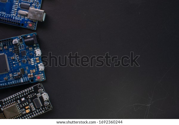 Microcontroller Board On Black Background Stock Photo 1692360244 ...