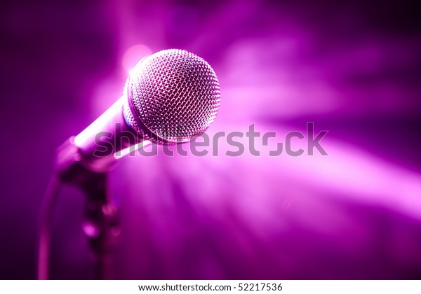 Microphone On Stage Purple Background Stock Photo 52217536 | Shutterstock