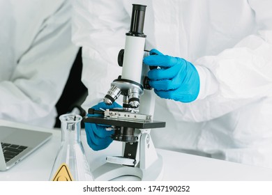 Scientists Use Microscope Check Germsscientist Equipment Stock Photo ...