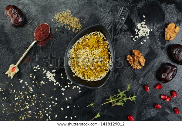 Middle Eastern Zaatar Salad Dressing On Stock Photo 1418129012 ...