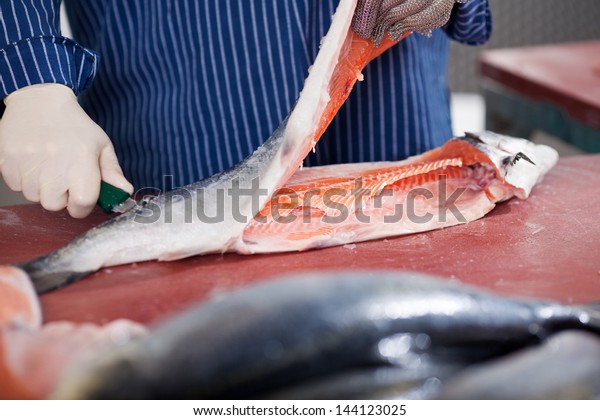 Midsection Worker Cutting Fish Table Stock Photo 144123025 | Shutterstock