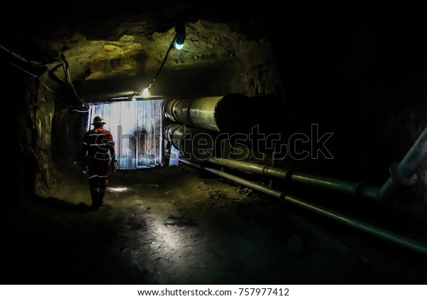 Mine Worker Walking Down Underground Mining Stock Photo 757977412 ...