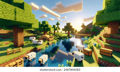 Minecraft Daytime — изображение, созданное ИИ (2487845449) | Shutterstock