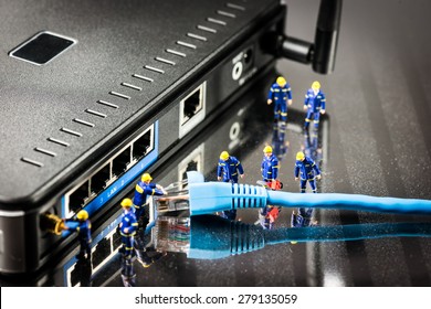 Miniature Network Engineers Work Technology Conceptmacro Stock Photo ...