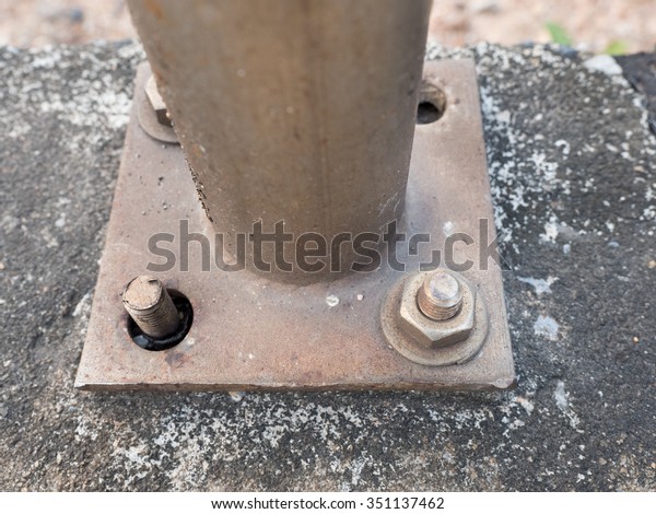 Missing Bolts Base Pole On Cement Stock Photo (Edit Now) 351137462