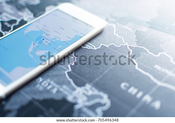 Mobile On World Map Open Application Stock Photo 705496348 | Shutterstock