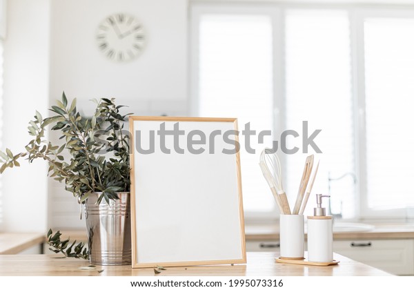 Mock Frame Kitchen Interior Background Scandinavian Stock Photo ...