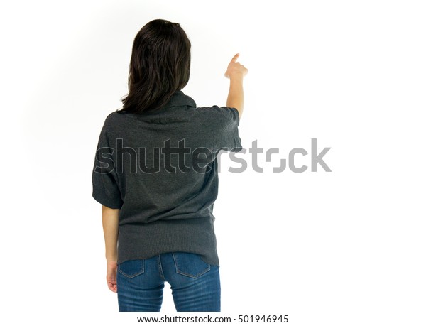 Model Isolated White Background Pointing Finger Stock Photo 501946945 ...