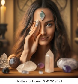 Chinese Model Using Crystals Divination Various AI-generated image ...