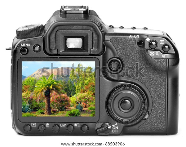 Photo de stock de Appareil photo numérique moderne à l'arrière-plan ...