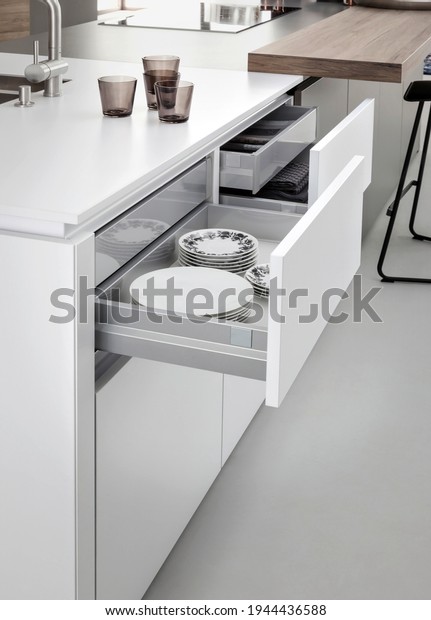 Modern Kitchen Open Drawers Set Cutlery Stock Photo (Edit Now) 1944436588