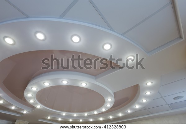 Modern Layered Ceiling Embedded Lights Stretched Stock Photo (Edit Now ...