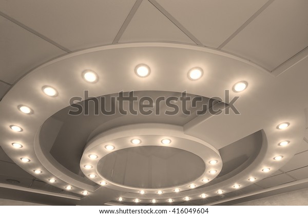 Modern Layered Ceiling Embedded Lights Stretched Stock Photo (Edit Now ...