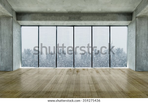 Modern Lofty Interior Large Windows Snow Stock Photo (Edit Now) 359275436