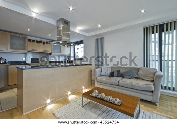 modern open plan kitchen with breakfast bar