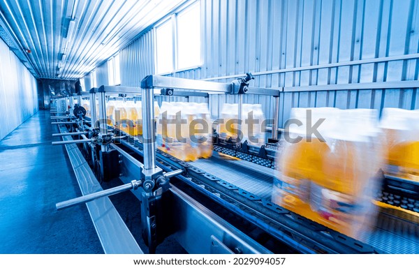 Modern Strapping Transporting Machine Packaging Line Stock Photo ...