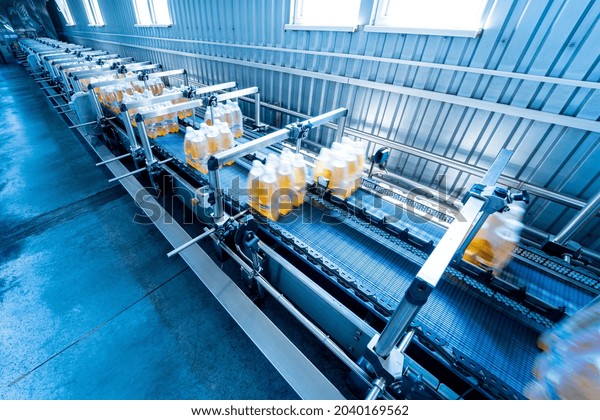 Modern Strapping Transporting Machine Packaging Line Stock Photo ...