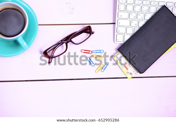 Modern Workplace Cup Coffee Computer Keyboard Stock Photo 652905286 ...