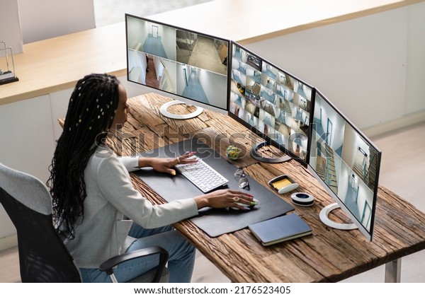 Monitor Cctv Security Camera Screen Business Stock Photo 2176523405 ...