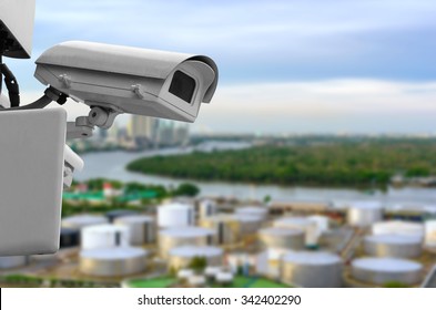 Monitoring Security Camera Backdrop Tank Farm Stock Photo 342402290 ...