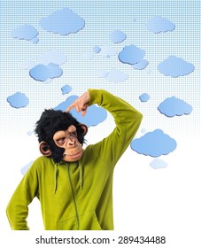 Monkey Man Thinking Over Clouds Background Stock Photo 289434488 ...