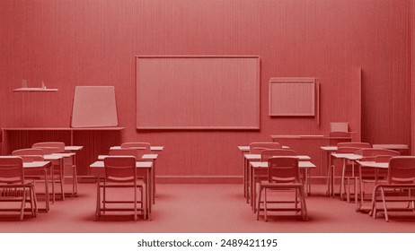 Monochrome 3d Rendering Red Empty Classroom AI-generated image ...