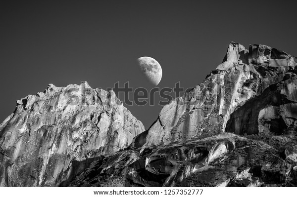 Moon Between Mountains Stock Photo 1257352777 | Shutterstock