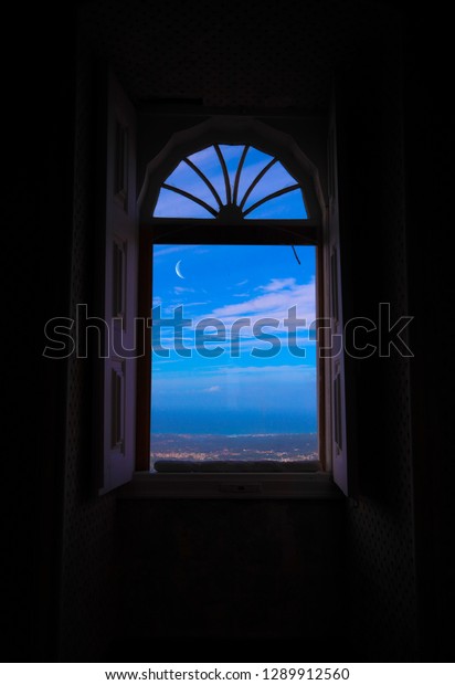 Moon Through Window Stock Photo (Edit Now) 1289912560
