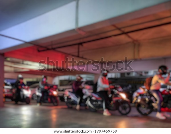Motorcycle Queue Parking Building Blurred Portrait Stock Photo ...