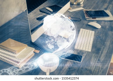 Multi Exposure Table Computer World Map Stock Photo 1535412374 ...