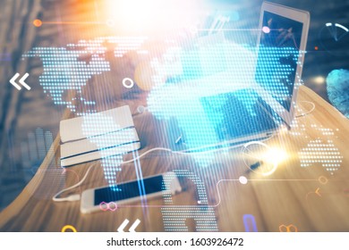 Multi Exposure Table Computer World Map Stock Photo 1619590534 ...