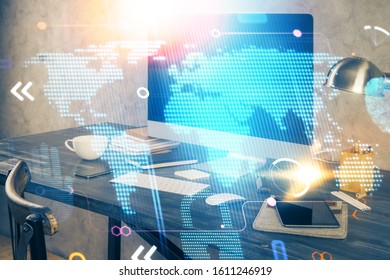 Multi Exposure Table Computer World Map Stock Photo 1611246919 ...