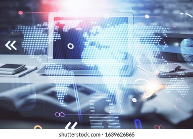 Multi Exposure Table Computer World Map Stock Photo 1639626865 ...