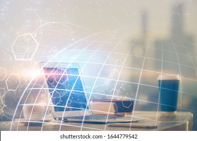 Multi Exposure Table Computer World Map Stock Photo 1644779542 ...